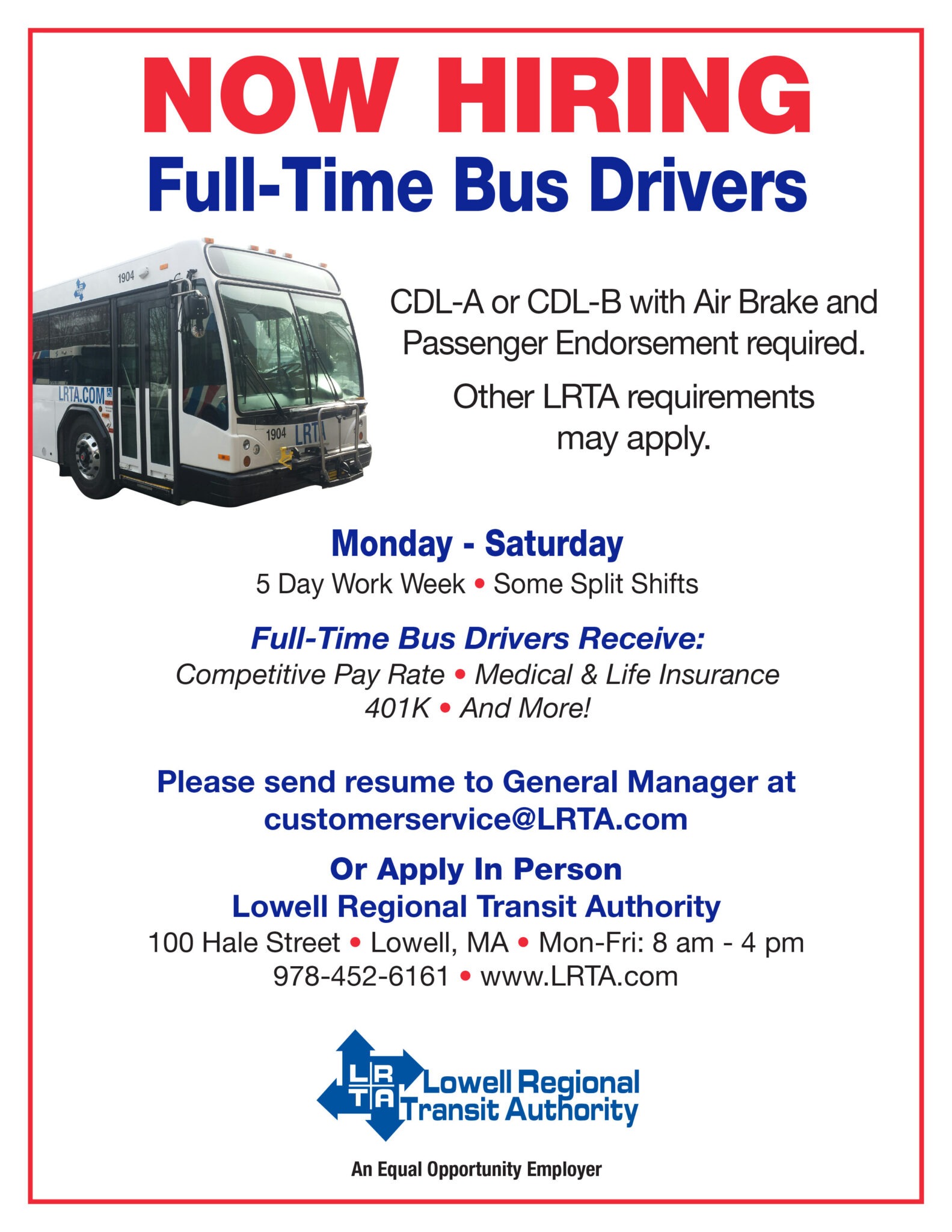 Full-Time Drivers – LRTA Fixed Route Bus Service – Lowell Regional ...